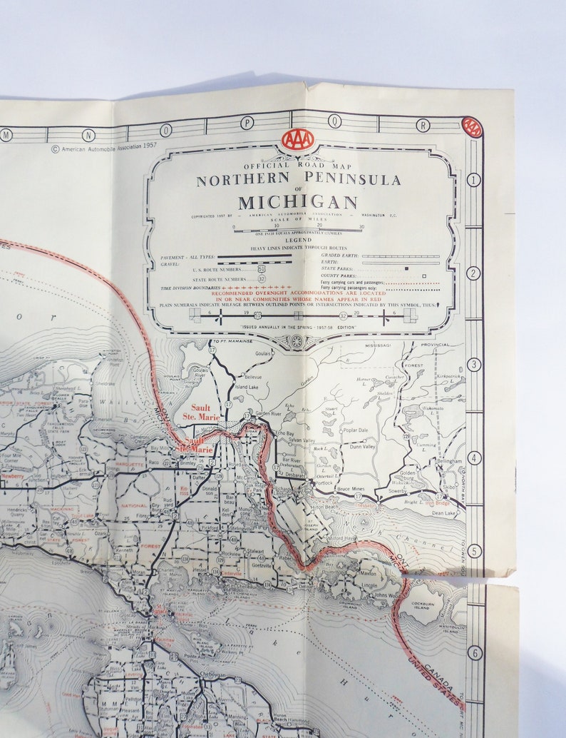 Michigan Road Map 1957 Lower and Upper Peninsula Road Map - Etsy