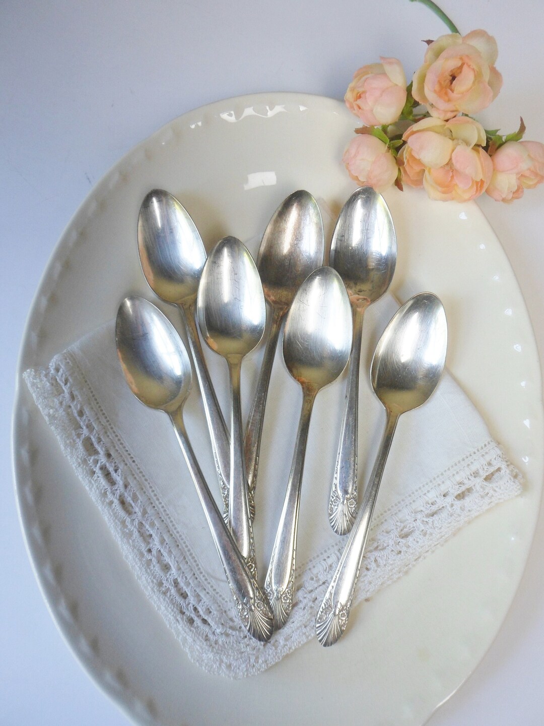 Seven Crown Silverplate Teaspoons, Antique Silver Spoons, Radiance ...