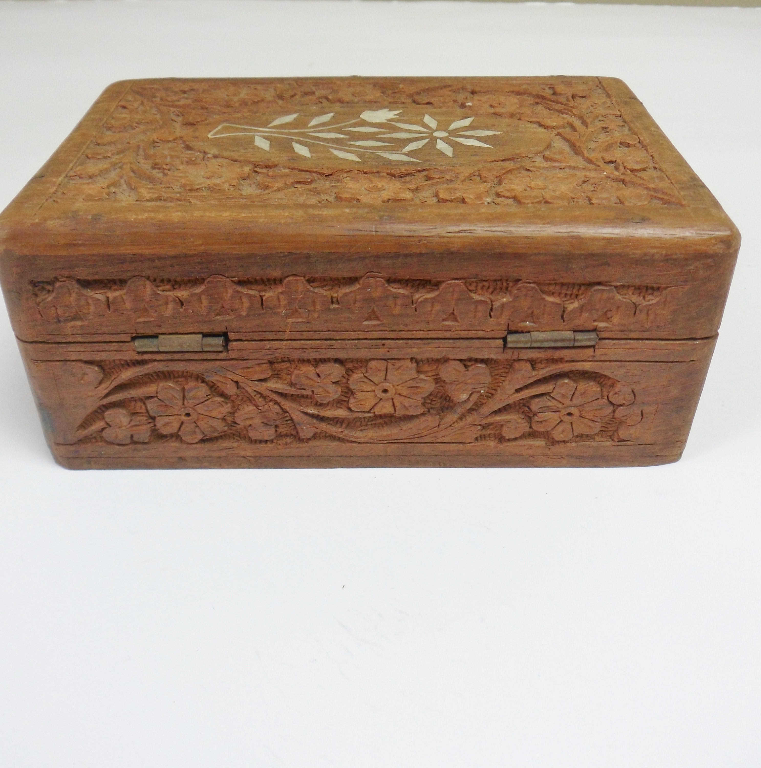 Hand Carved Wooden Box with Bone Inlay Sheesham Wood Box from | Etsy