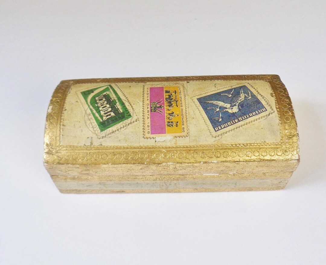 Florentine Postage Stamp Box, Vintage French Stamp Storage Box, Art Box ...