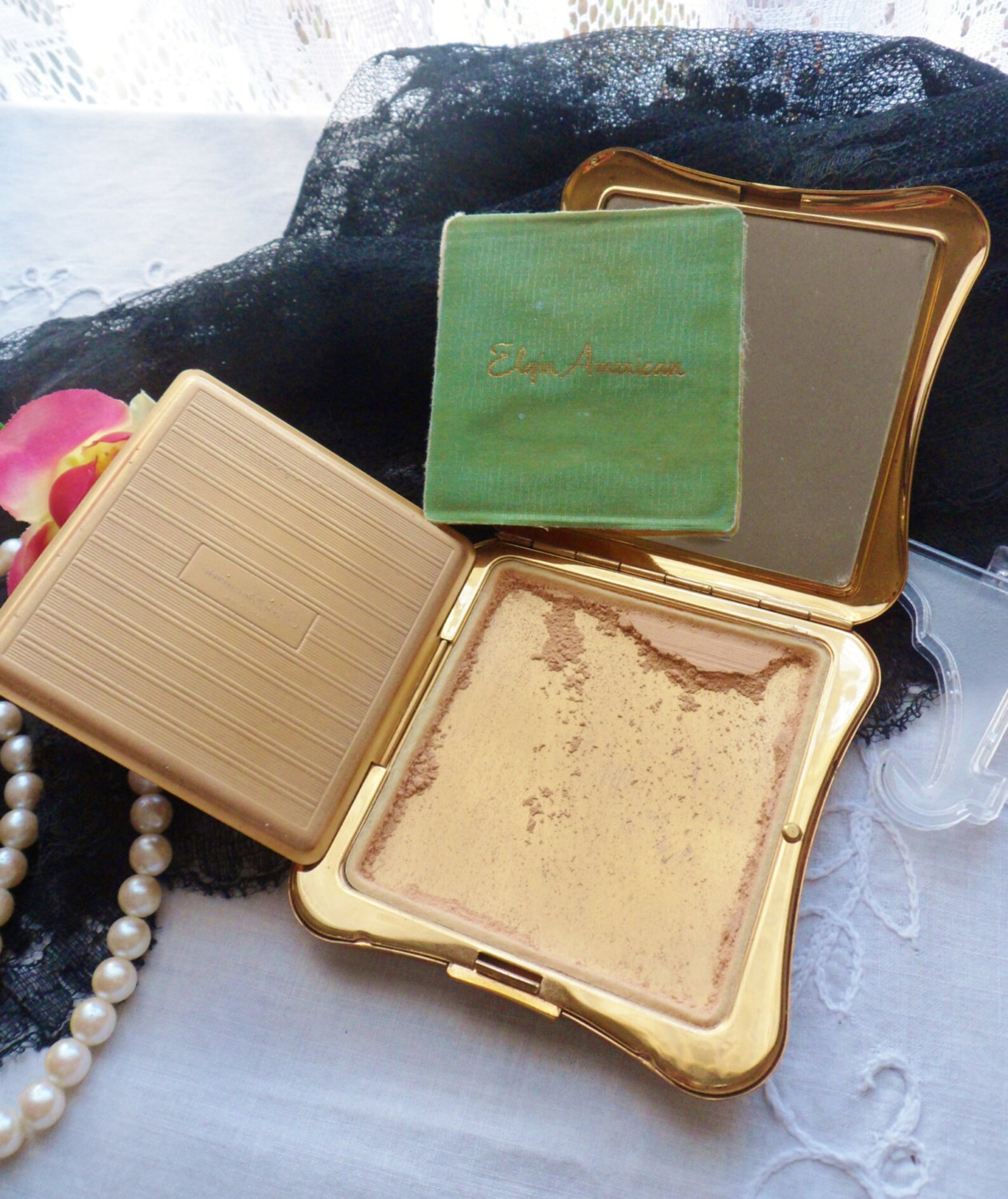 Elgin American Mirrored Powder Compact Gold Compact With - Etsy