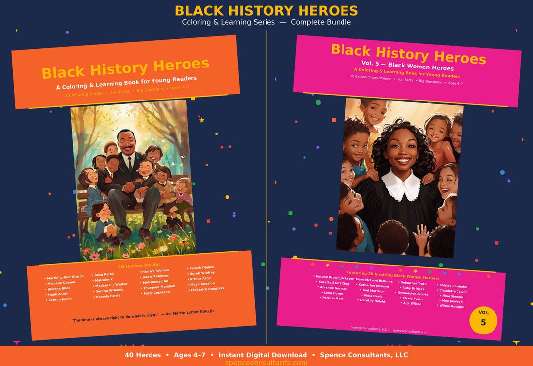 Black History Coloring Book Bundle for Kids, African American Heroes ...