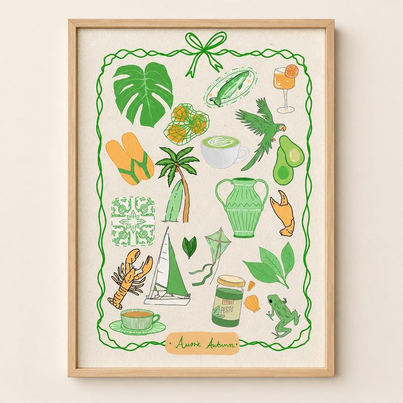 Green Kitchen Collage Print | Coastal Foodie Wall Art (digital Download ...
