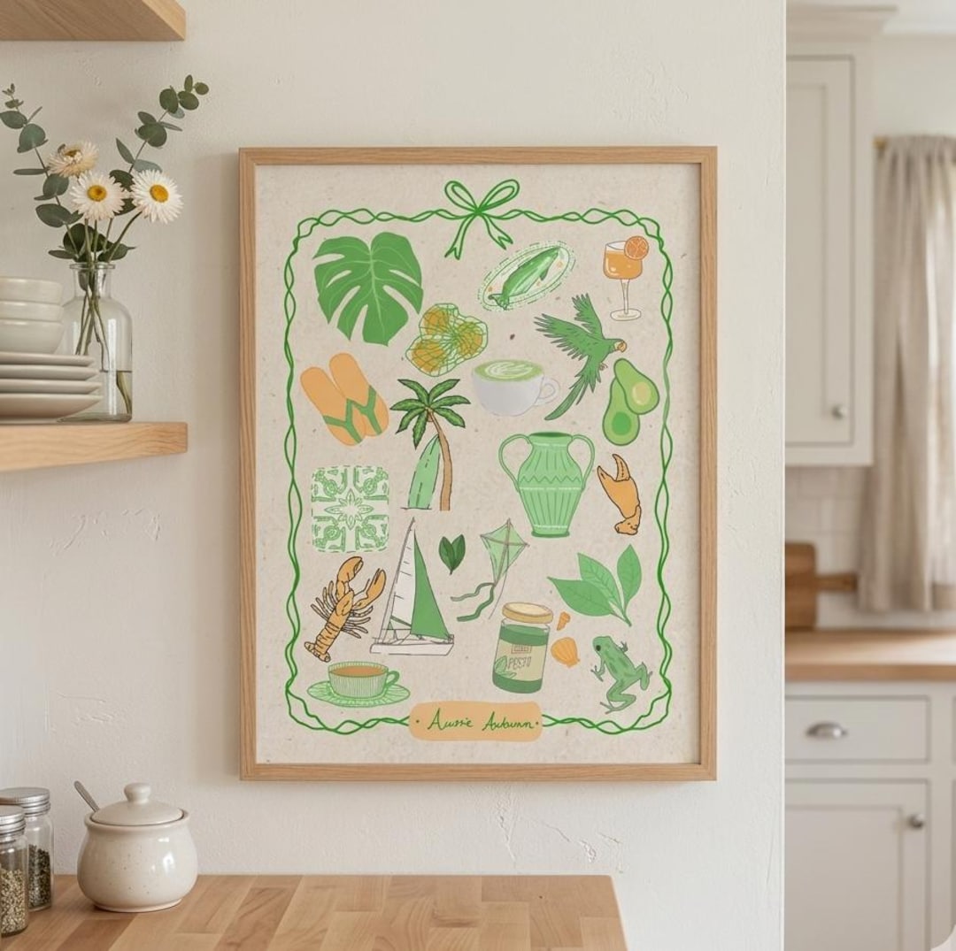 Green Kitchen Collage Print | Coastal Foodie Wall Art (digital Download ...