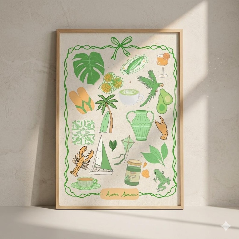 Green Kitchen Collage Print | Coastal Foodie Wall Art (digital Download ...