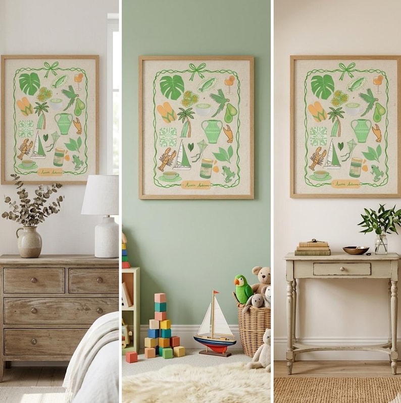 Green Kitchen Collage Print | Coastal Foodie Wall Art (digital Download ...