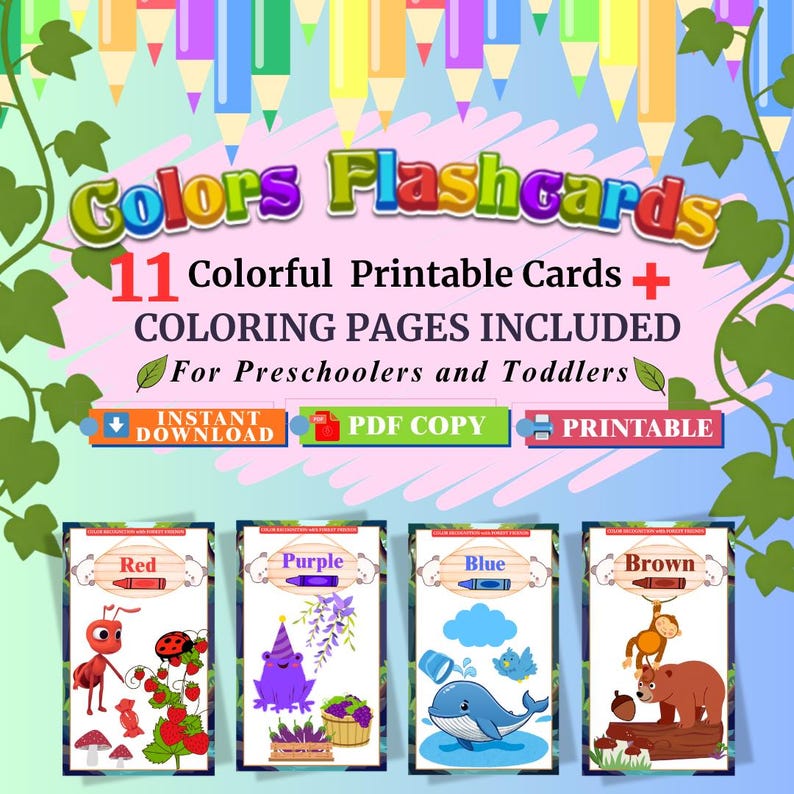 Colors Learning Flashcards | Printable Preschool Activity | Instant ...