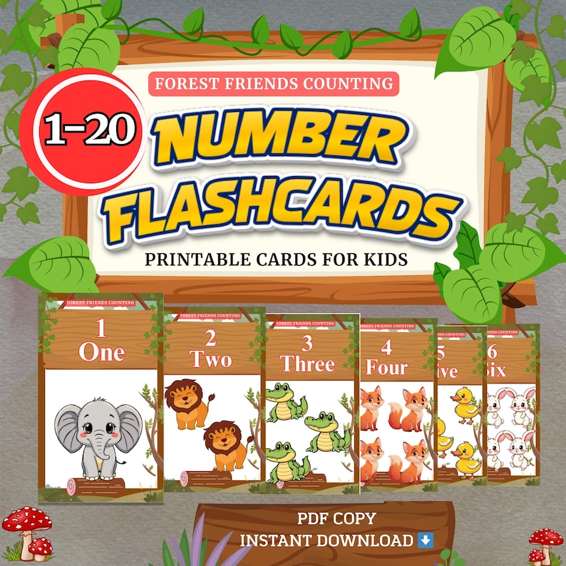 Counting Flashcards | Woodland Animal Numbers 1-20 (PDF Copy) - Etsy