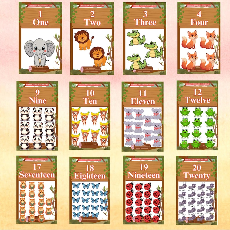 Counting Flashcards | Woodland Animal Numbers 1-20 (PDF Copy) - Etsy