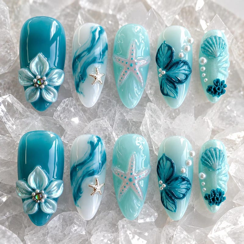 Blue Beachy Nails - Etsy