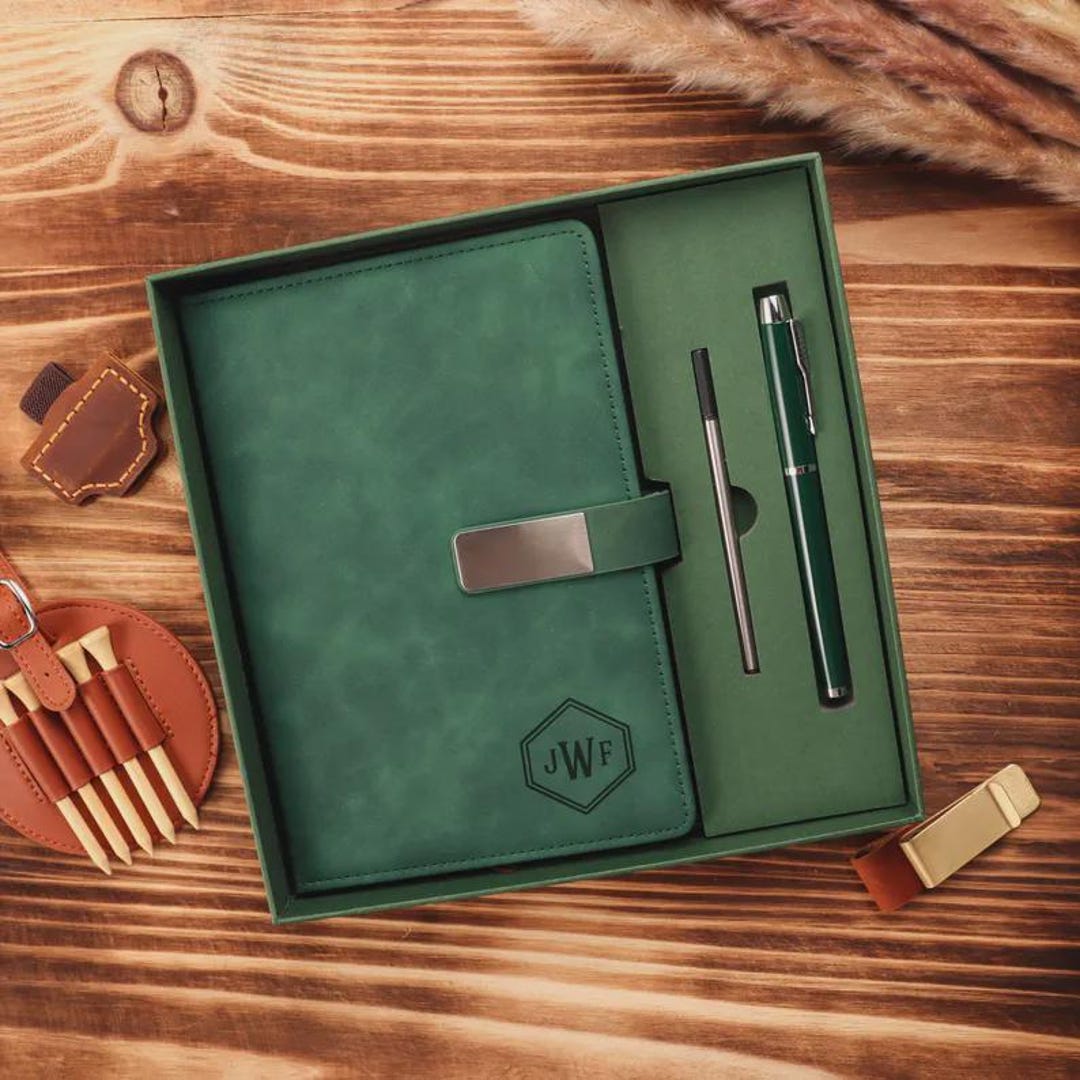 Custom Engraved Leather Notebook Set With Pen, Graduation New Job Gift ...