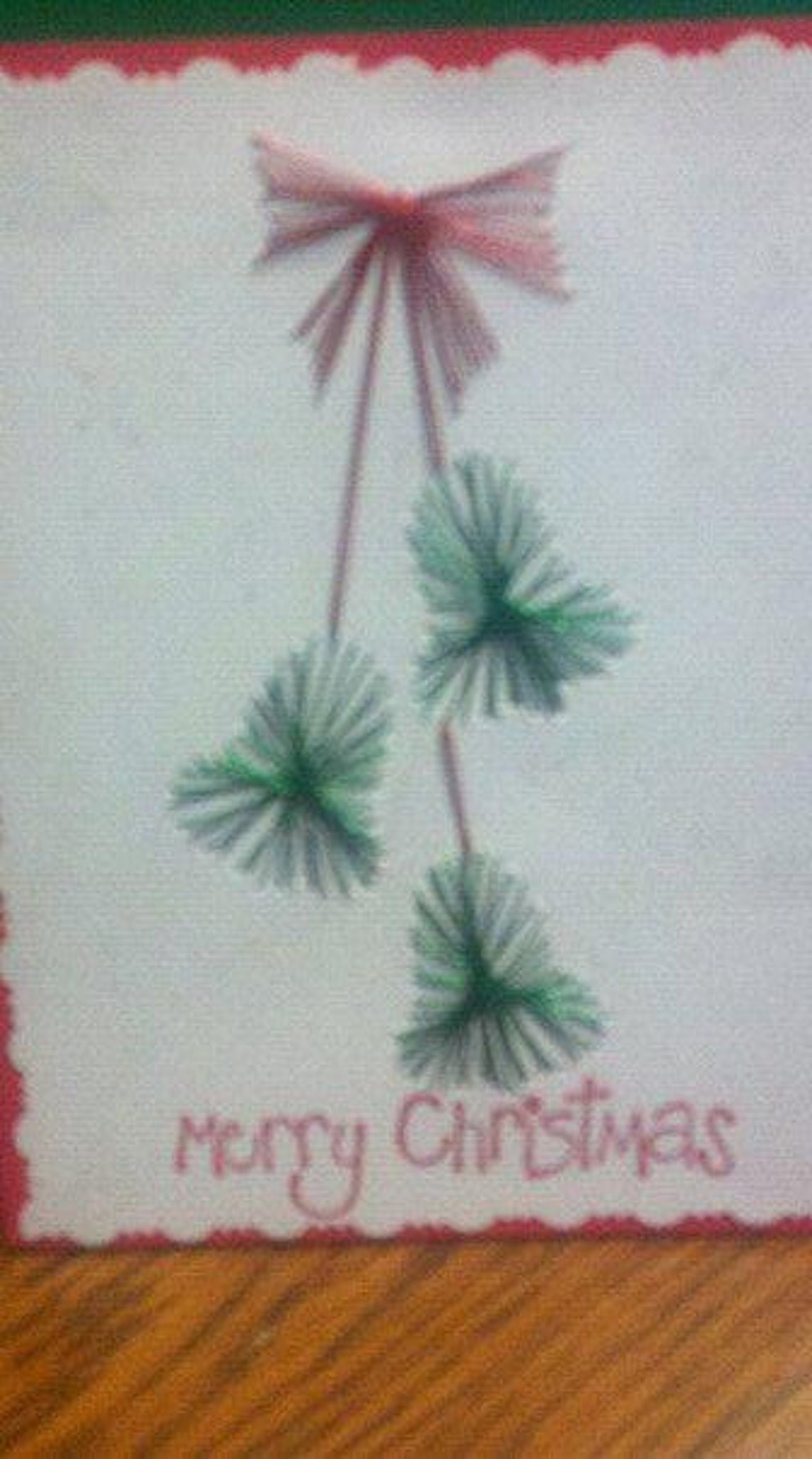 Handmade String Art Christmas Card Green Bells With Red Bow - Etsy