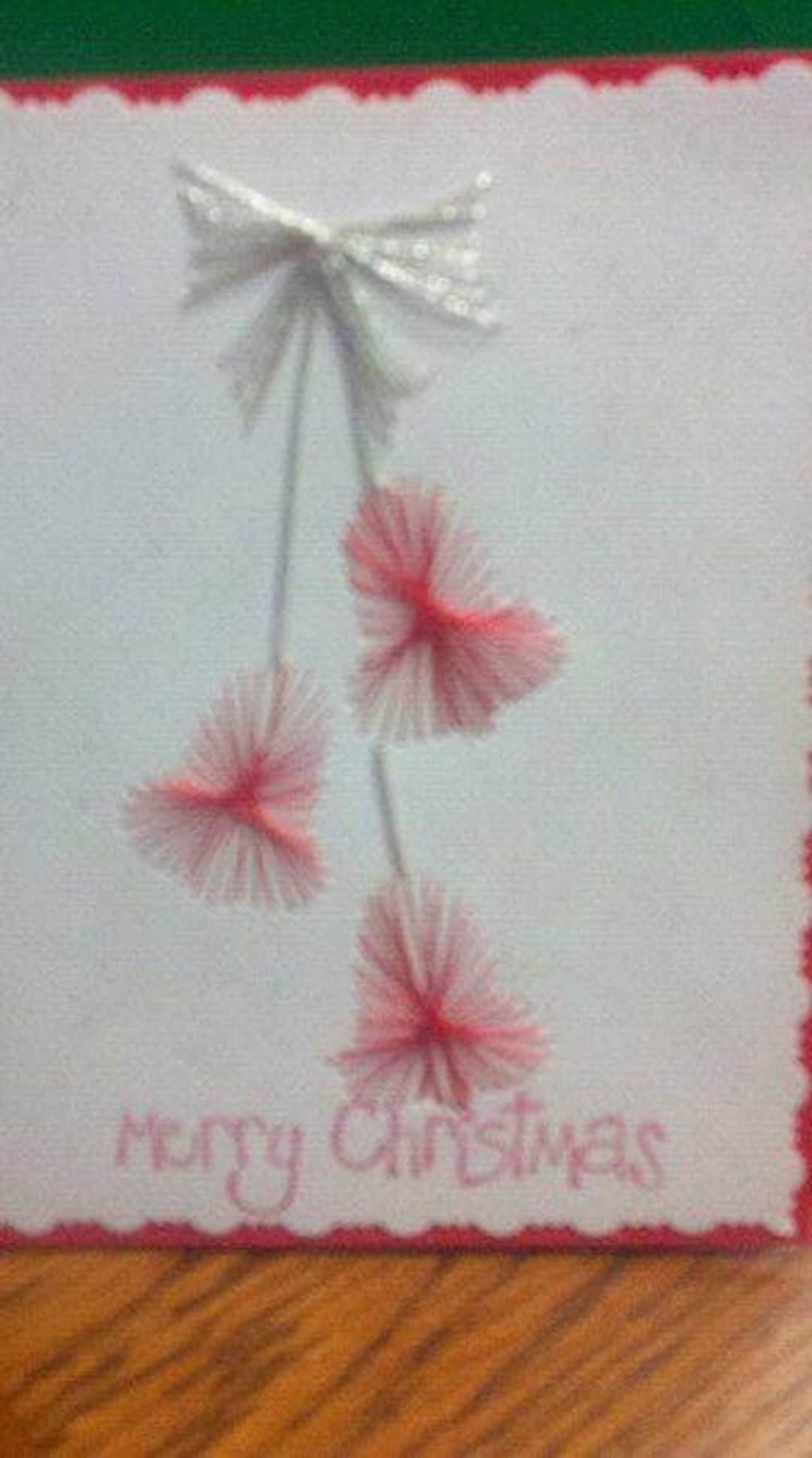Handmade String Art Christmas Card Red Bells, Silver Bow - Etsy