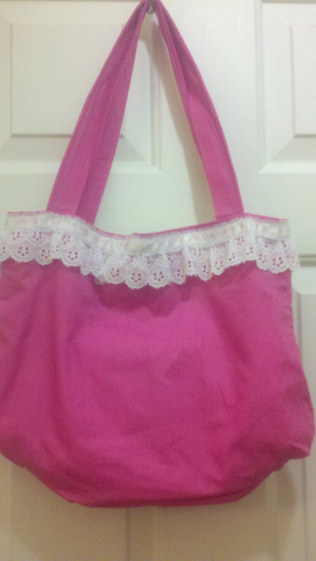 Tote Bag Solid Dark Pink With Pale Pink Lacey Ruffle Trim - Etsy