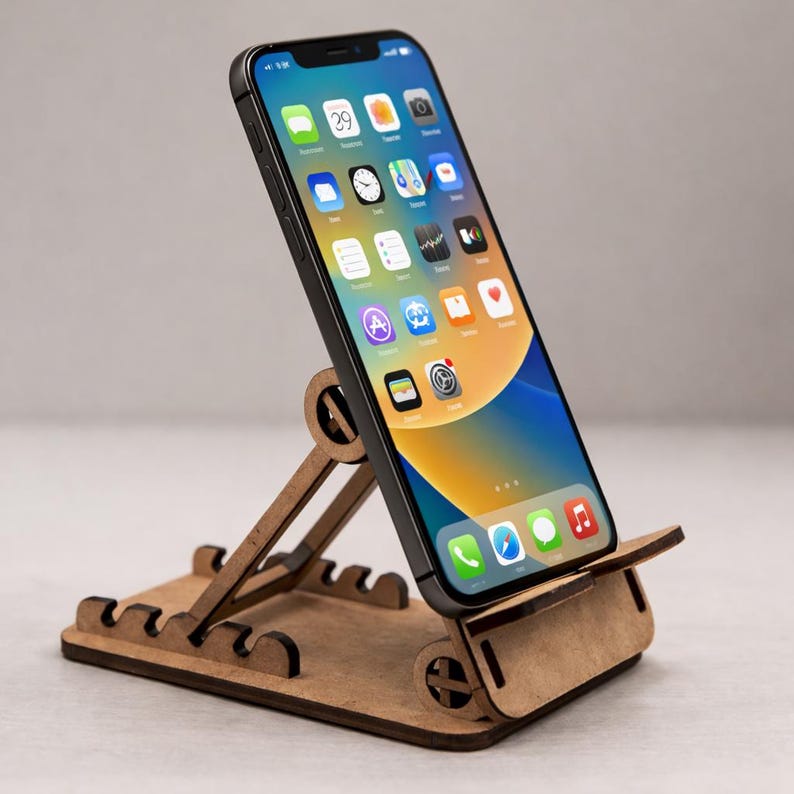 Adjustable Laser Cut MDF Phone Stand, Minimal Wood Desk Accessory - Etsy