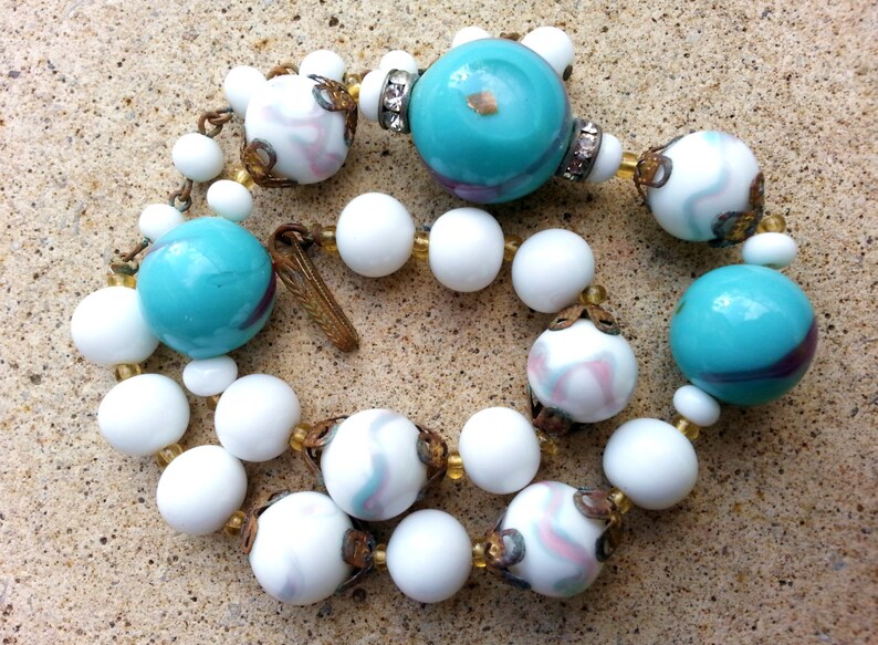 Aqua Blue & White Verre Vintage Choker Collier Vénitien Murano ...