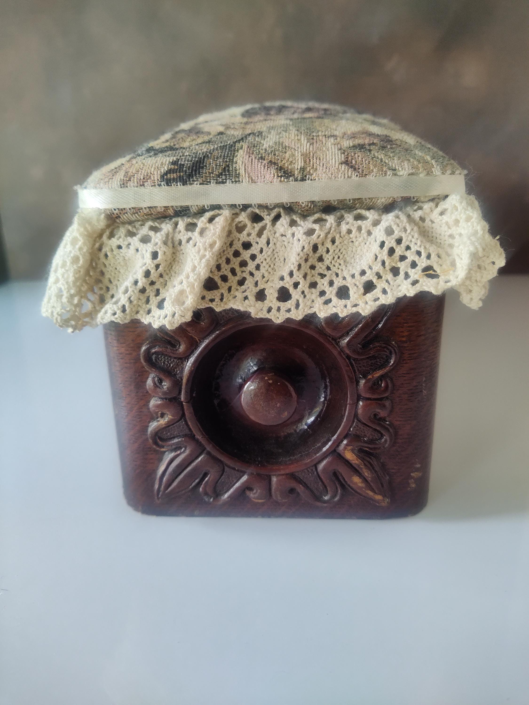 Tapestry Pin Cushion Display Storage Box | Antique Sewing Drawer Pin ...