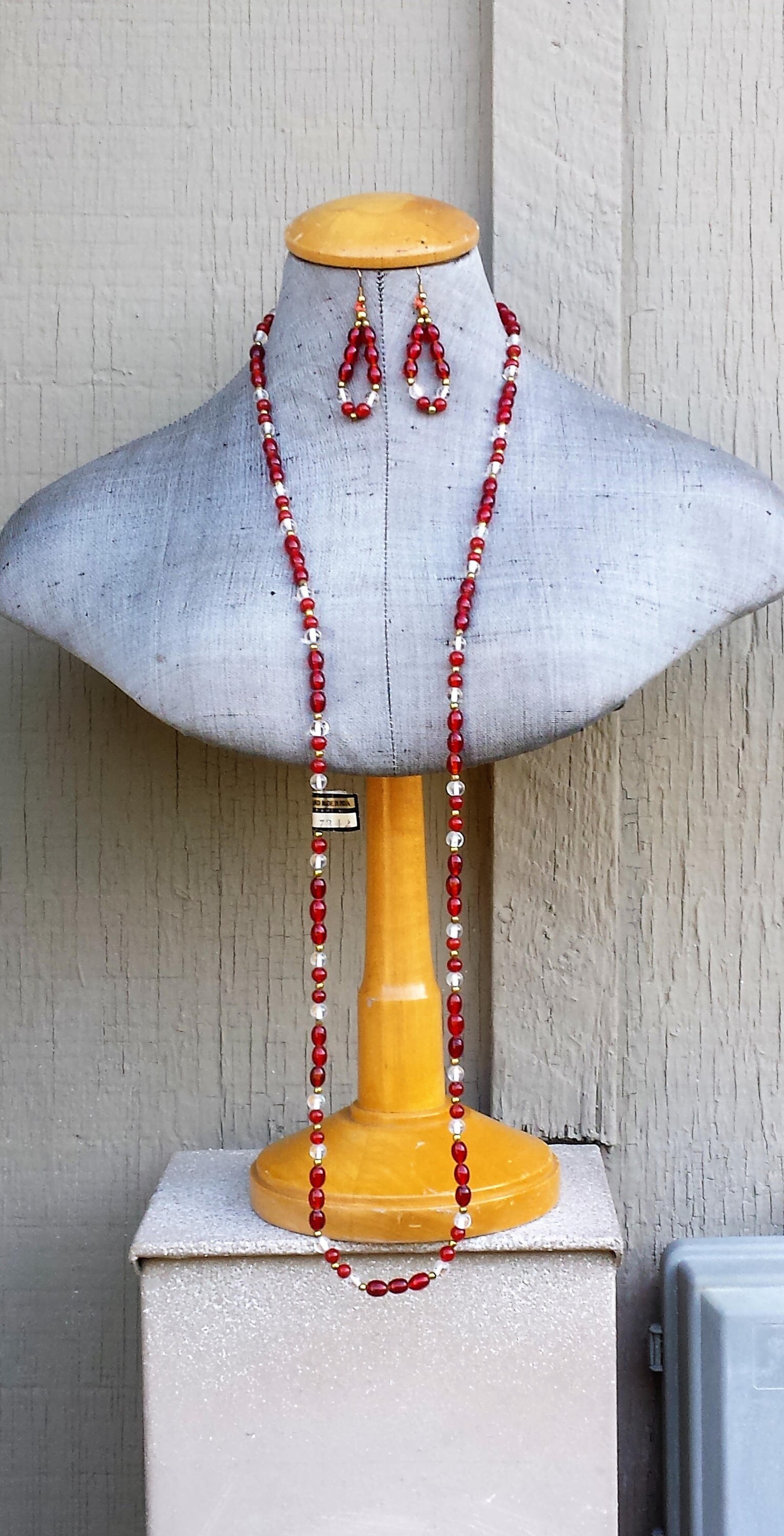 Handcrafted Rust Carnelian Color Glass & Gold Brass Bead Long Single ...