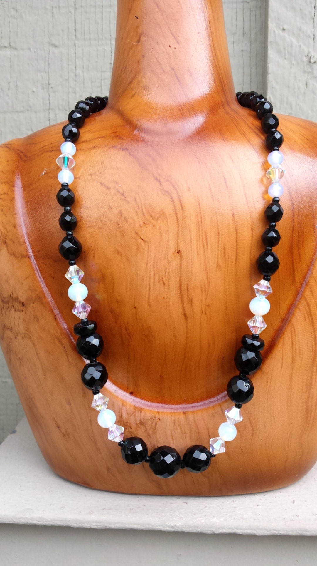 Collar de cristal negro azabache grueso de 20 , aurora boreal Swarovski ...