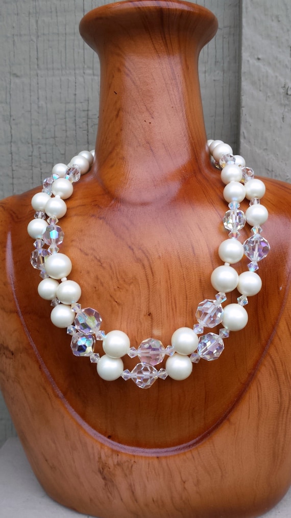 Double Strand Chunky White Pearl & Crystal Bride Brid… - Gem