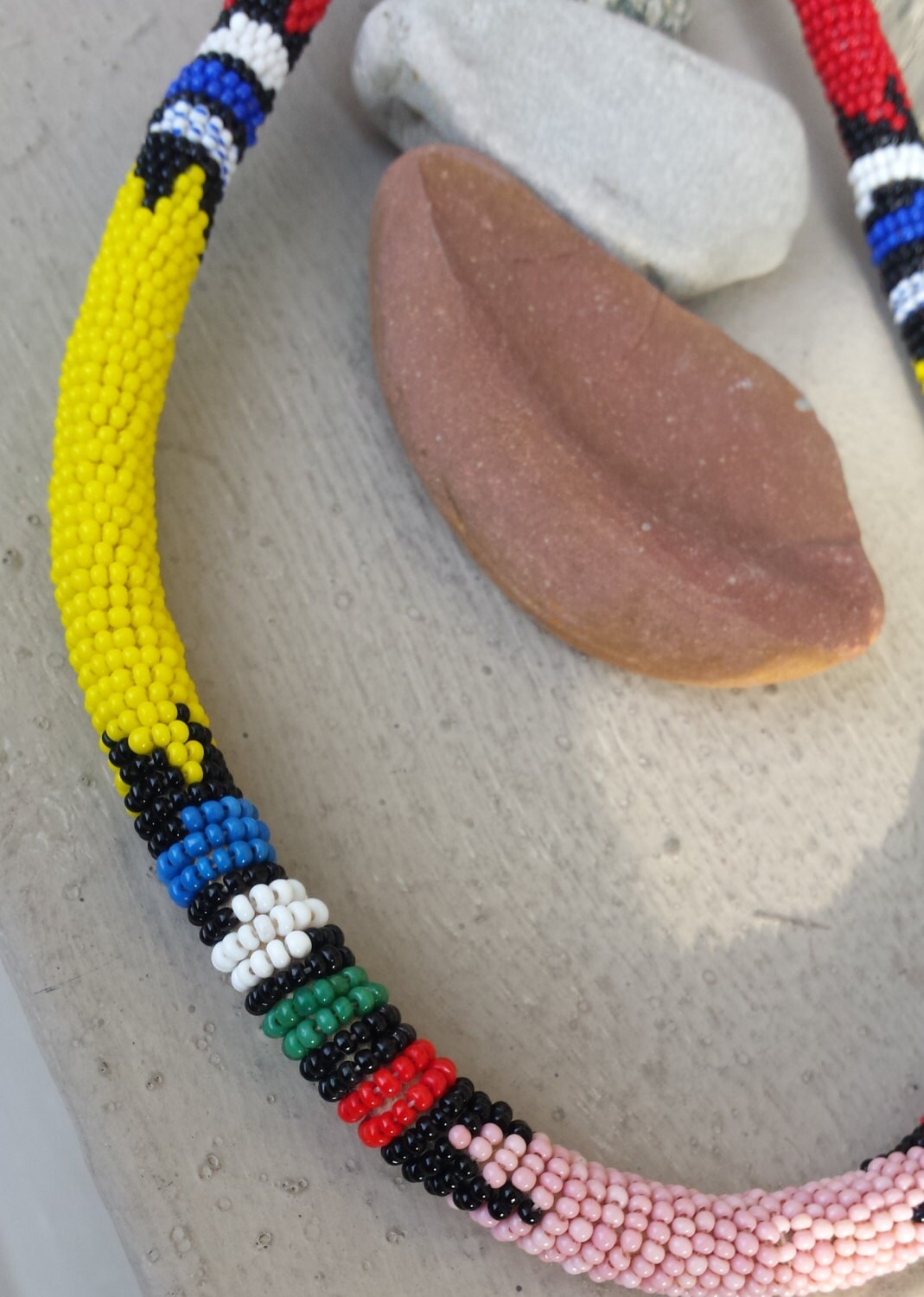 Tribal Zulu South African Art Glass Seed Bead Wrapped Necklace, Unisex ...