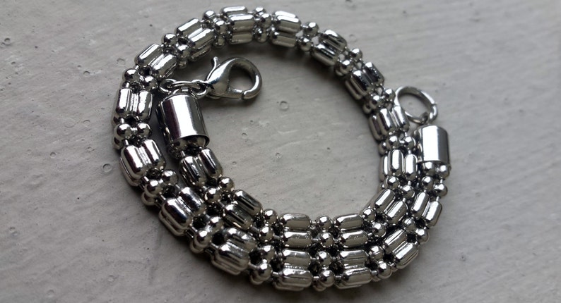 Masculine Silver Stainless Steel Metal Ball Chain Tube Bracelet Men's 8 ...