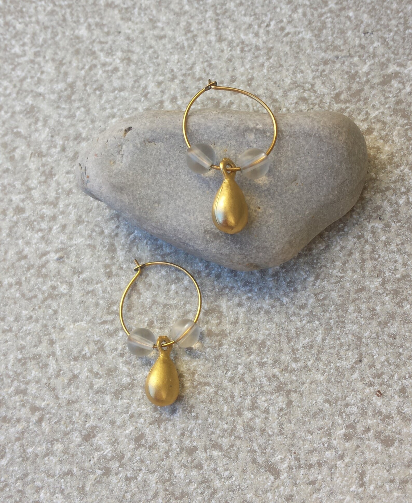 Small Minimalist Gold Tone Metal Hoop Earrings With Clear Bead - Etsy