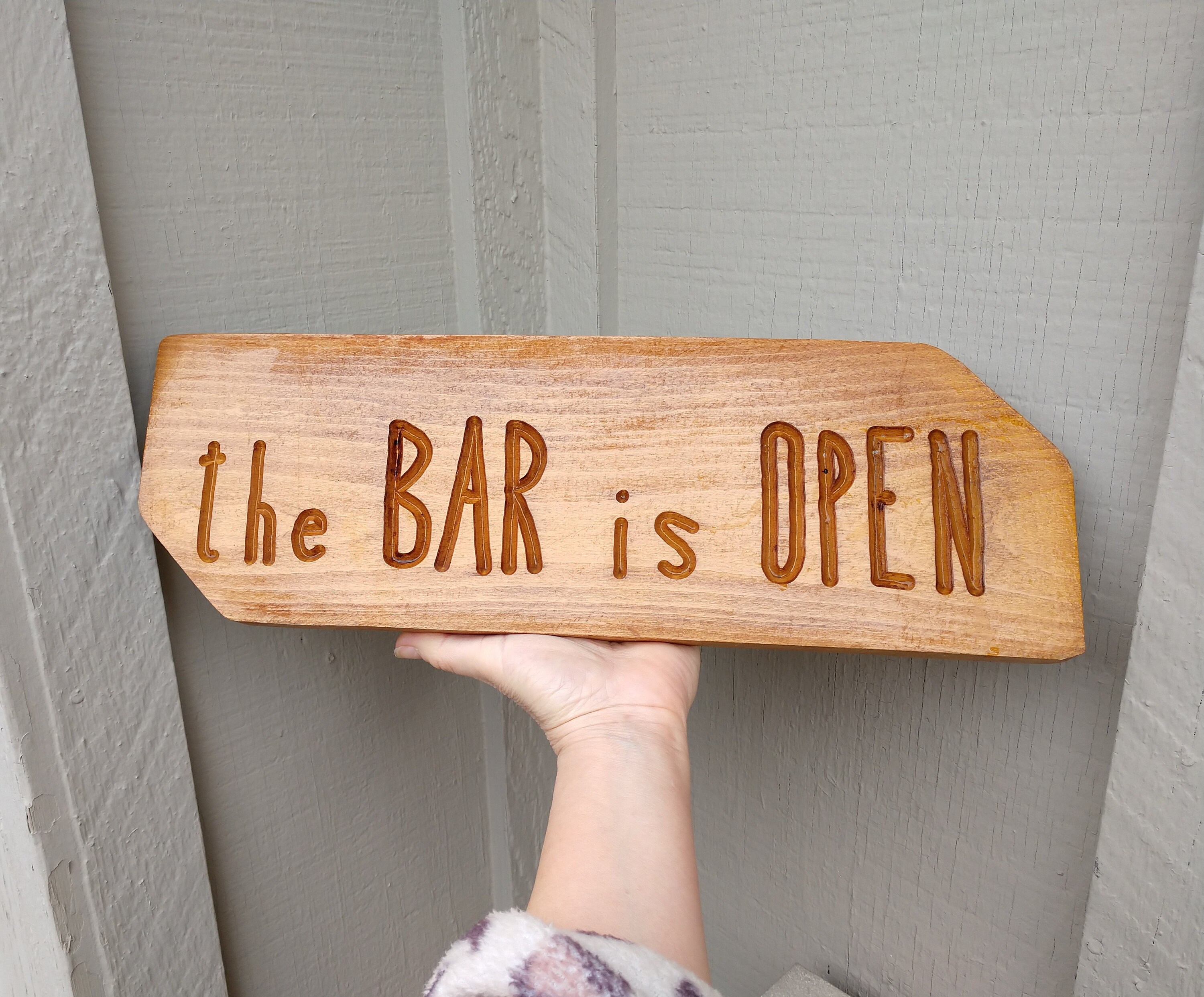 Carved Wood Sign the Bar is Open, Rustic Country Barn Wedding, Vintage ...