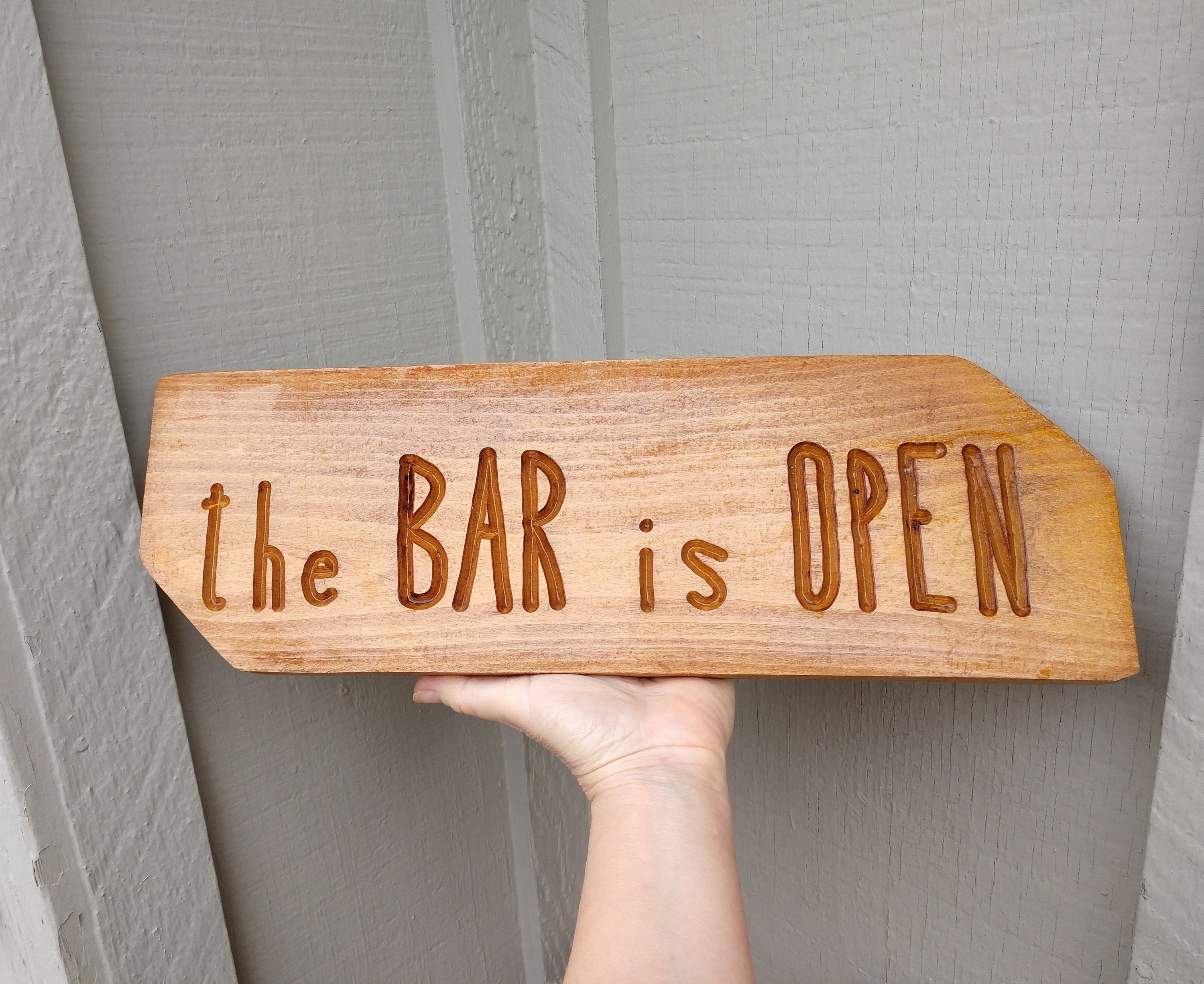 Carved Wood Sign the Bar is Open, Rustic Country Barn Wedding, Vintage ...