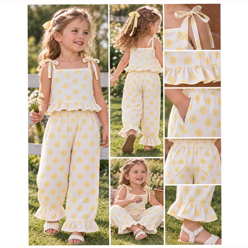 Girls Ruffle Top & Pants Sewing Pattern, Tie Shoulder Top PDF, Toddler ...