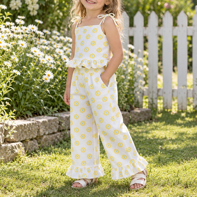 Girls Ruffle Top & Pants Sewing Pattern, Tie Shoulder Top PDF, Toddler ...