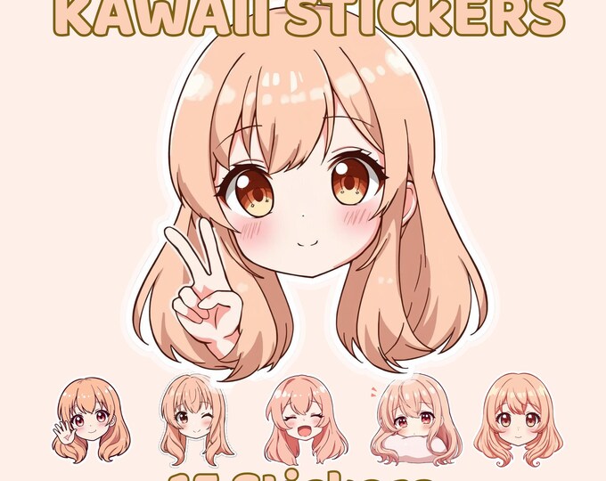 Kawaii Anime Stickers | Cute Chibi Girl Sticker Pack | 15 PNG Planner ...