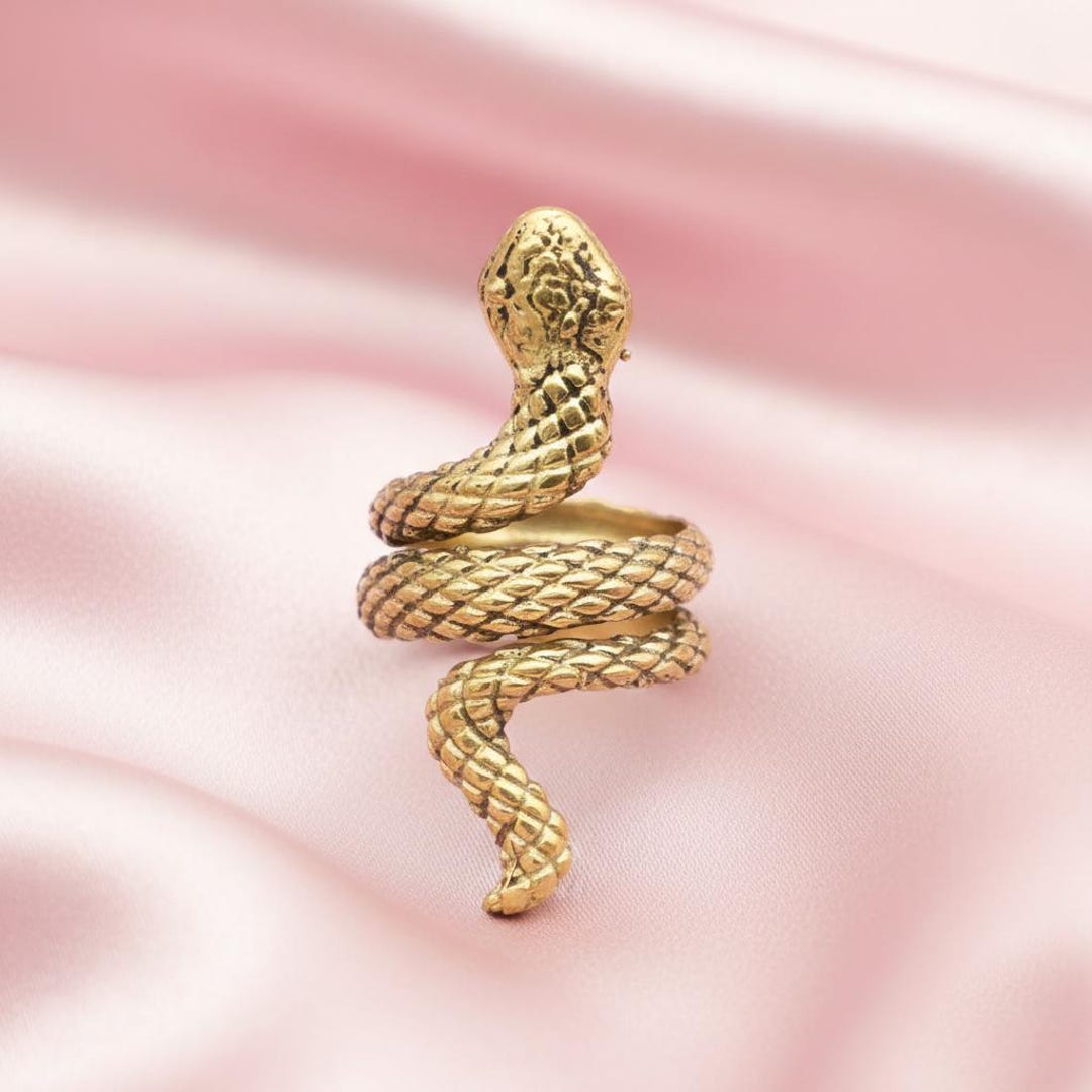 Vintage Brass Coiled Snake Ring - Ornate Triple Wrap Serpent Jewelry - Etsy