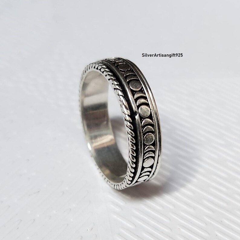 925 Sterling Silver Spinner Ring, Moon Phase Band, Minimalist Boho ...