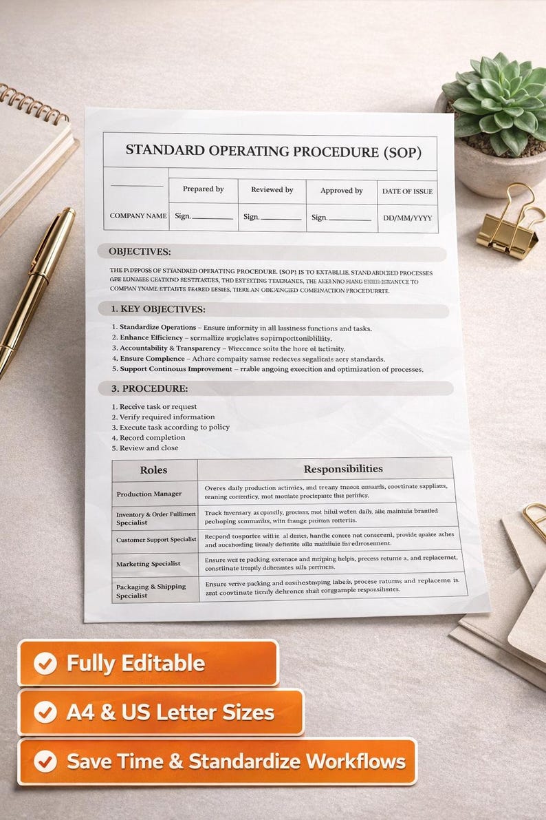 Editable SOP Template Kit for Businesses (A4 & US Letter PDF) - Etsy
