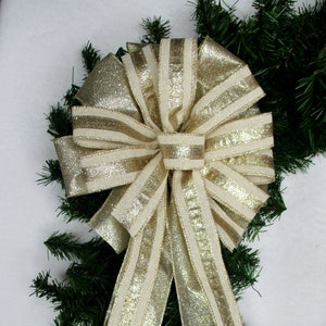 Gold Bow / Wreath Bow/ Cream Bow / Christmas Bow / Gold and Cream Bow ...