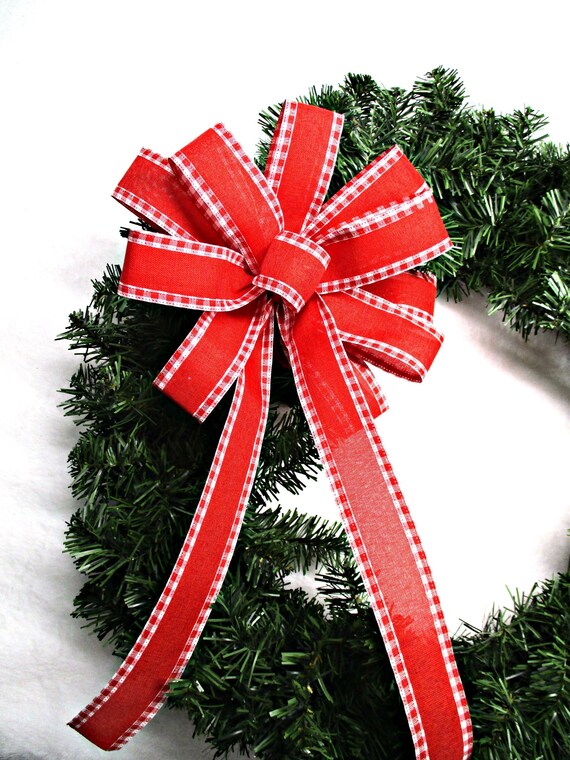Red and White Bow / Christmas Bow / Wreath Bow / Gingham Bow / | Etsy