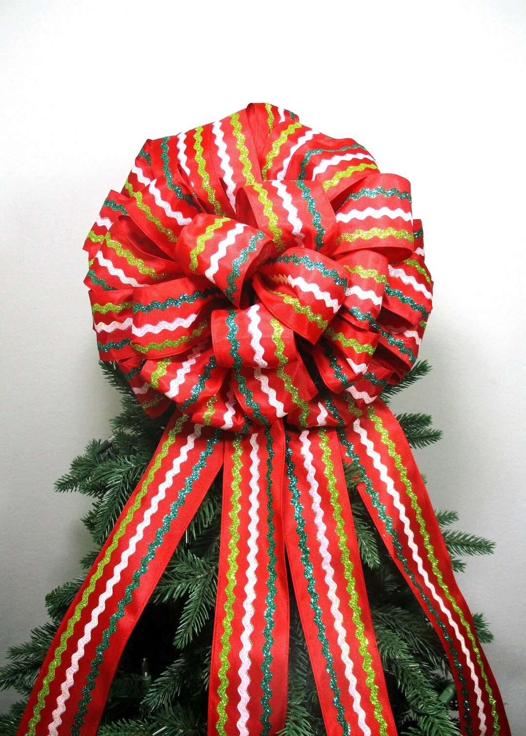 Christmas Bow / Tree Topper Bow / Christmas Tree Bow / Ric Rac Bow ...