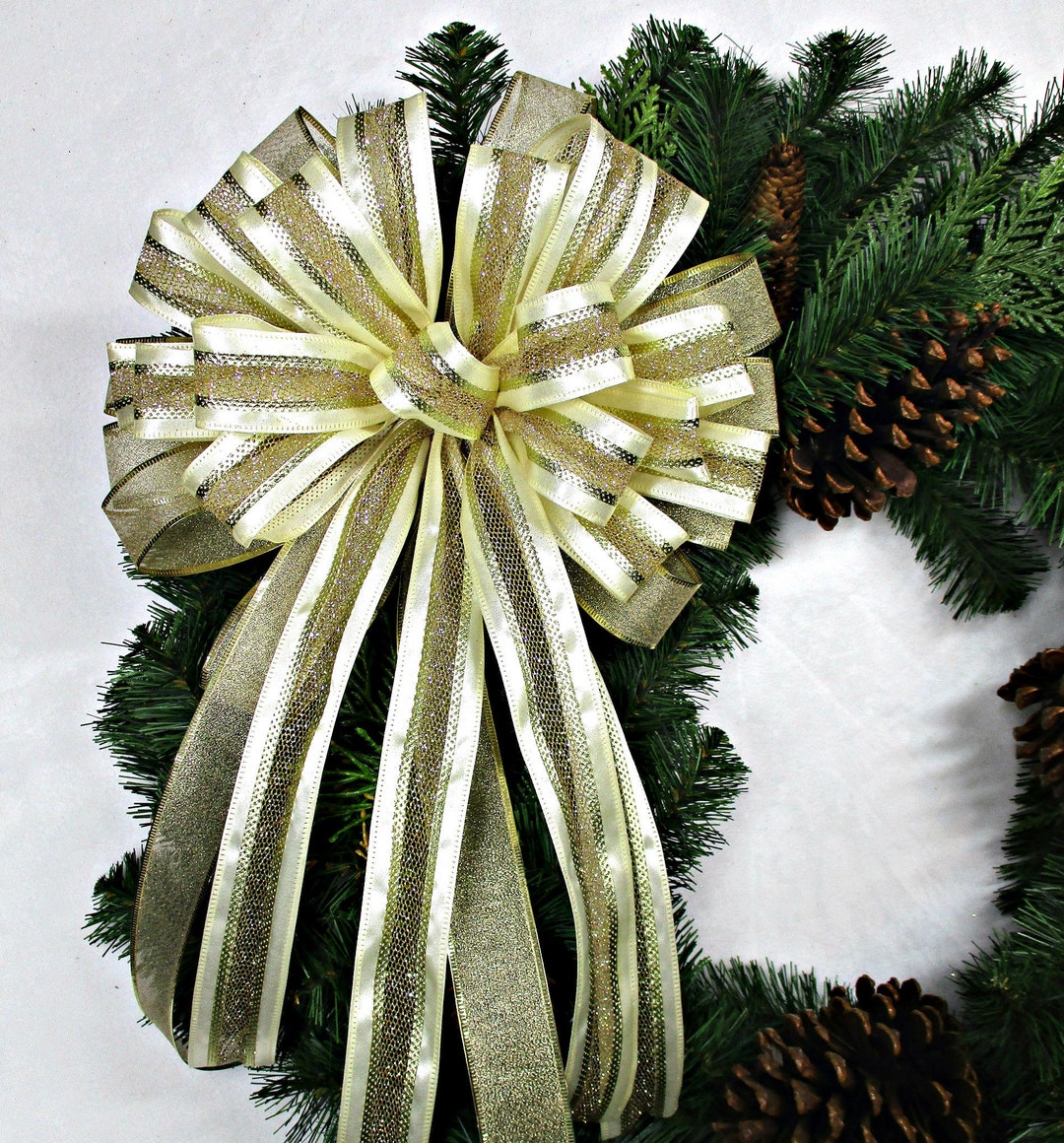 Gold Bow / Wreath Bow/ Cream Bow / Christmas Bow / Gold and Cream Bow ...