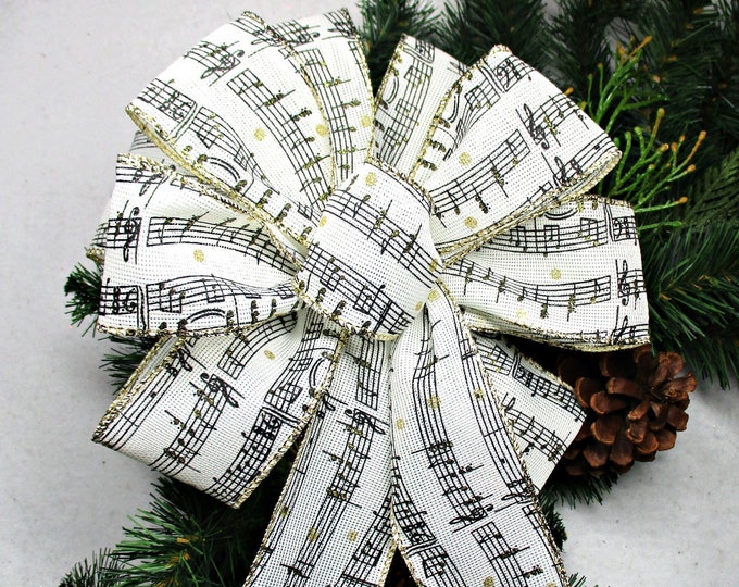 Musical Notes Bow, 3 SIZES AVAILABLE, Christmas Wreath Bow, Musical ...