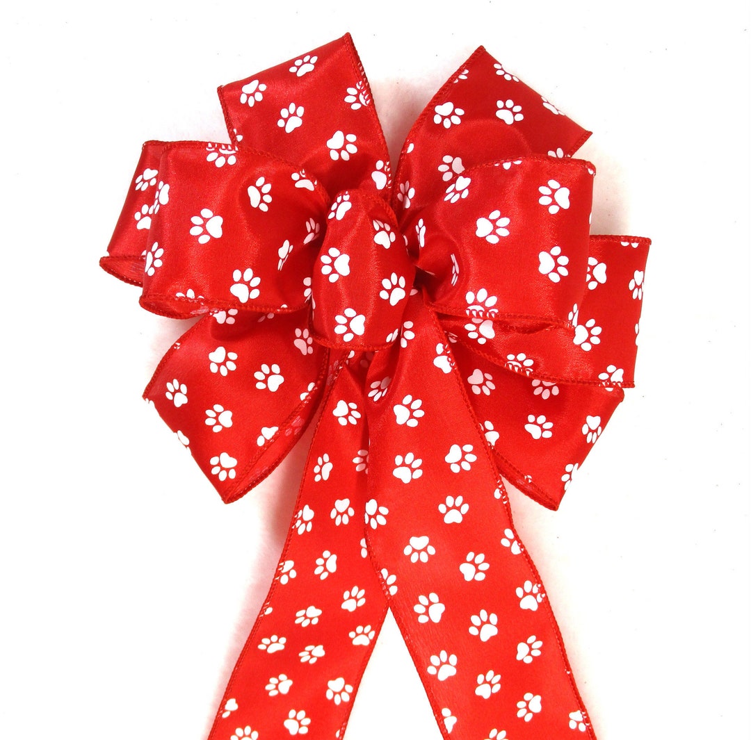 Red Bow / Dog Bow / Paw Print Bow / Cat Bow - Etsy