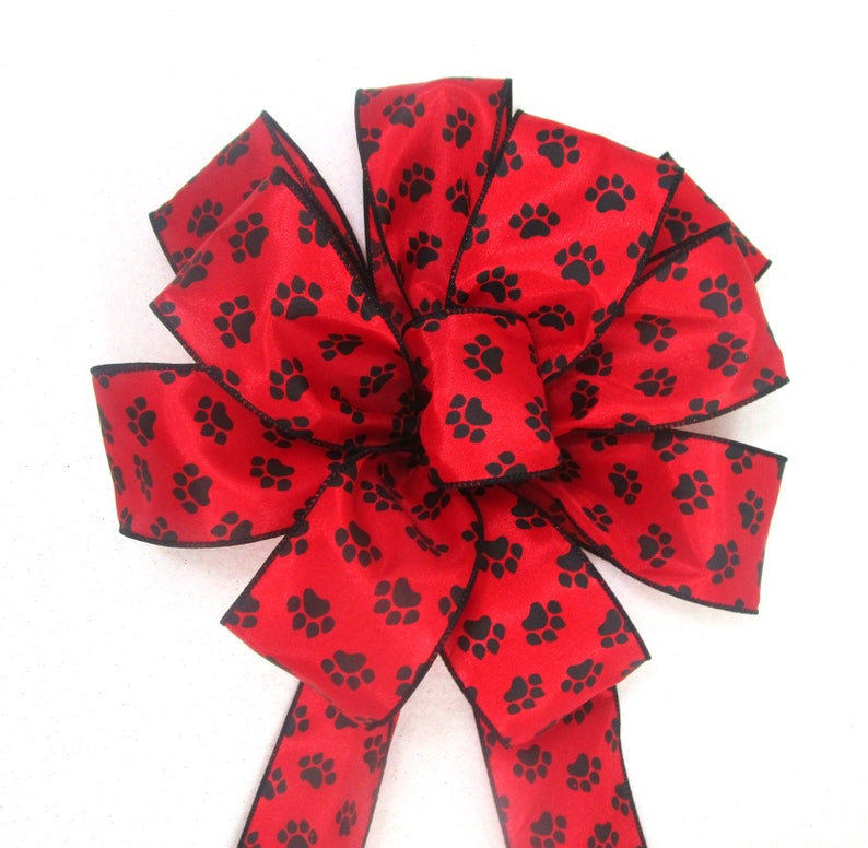 Red Bow / Dog Bow / Paw Print Bow / Cat Bow | Etsy