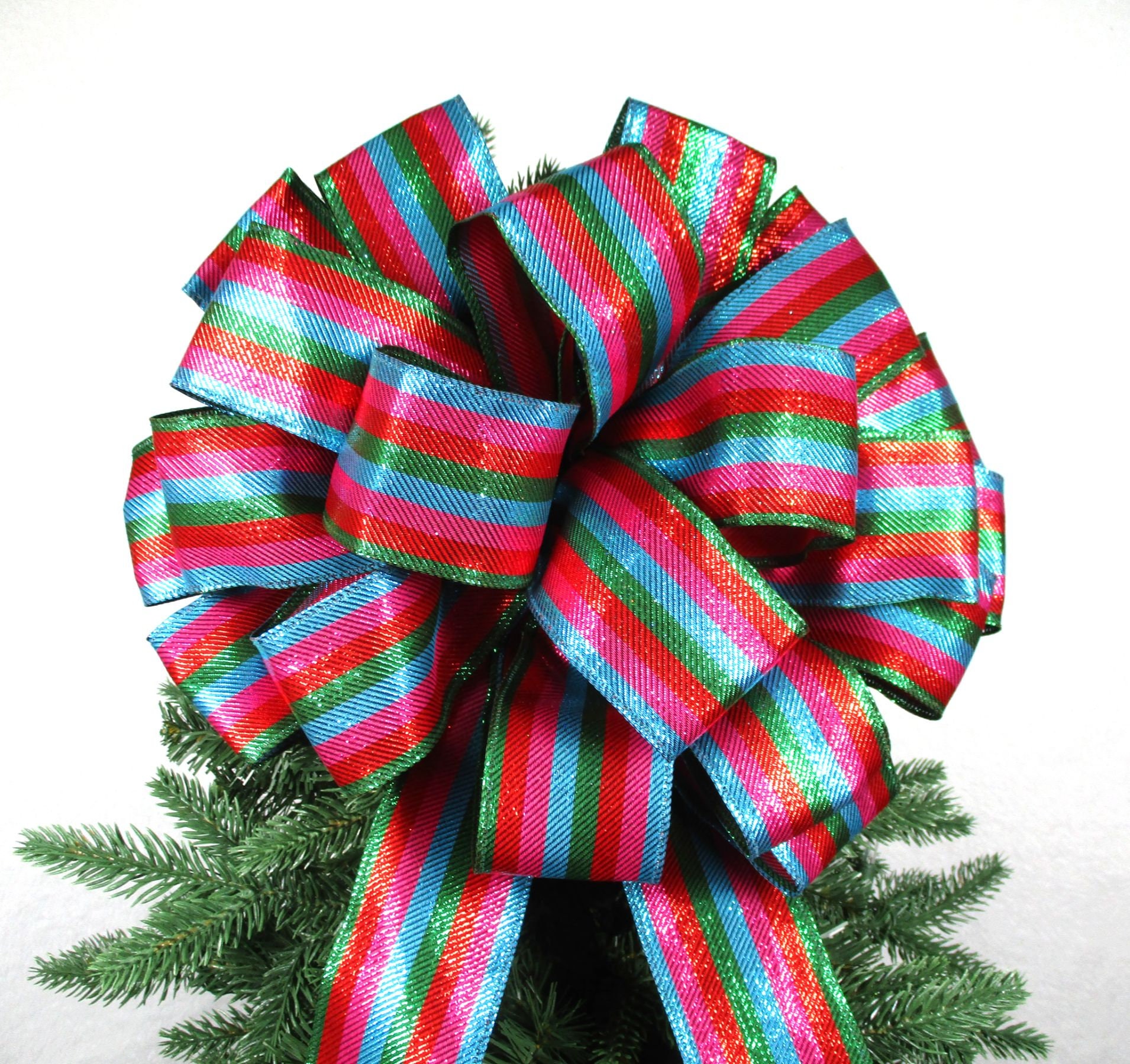 Blue and Pink Bow / Christmas Bow / Tree Topper Bow / Wreath | Etsy