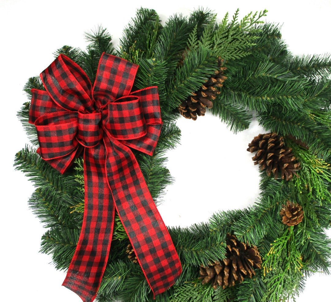 Buffalo Plaid Bow / WATERPROOF BOW / 5 SIZES / Wreath Bow / Tree Topper ...