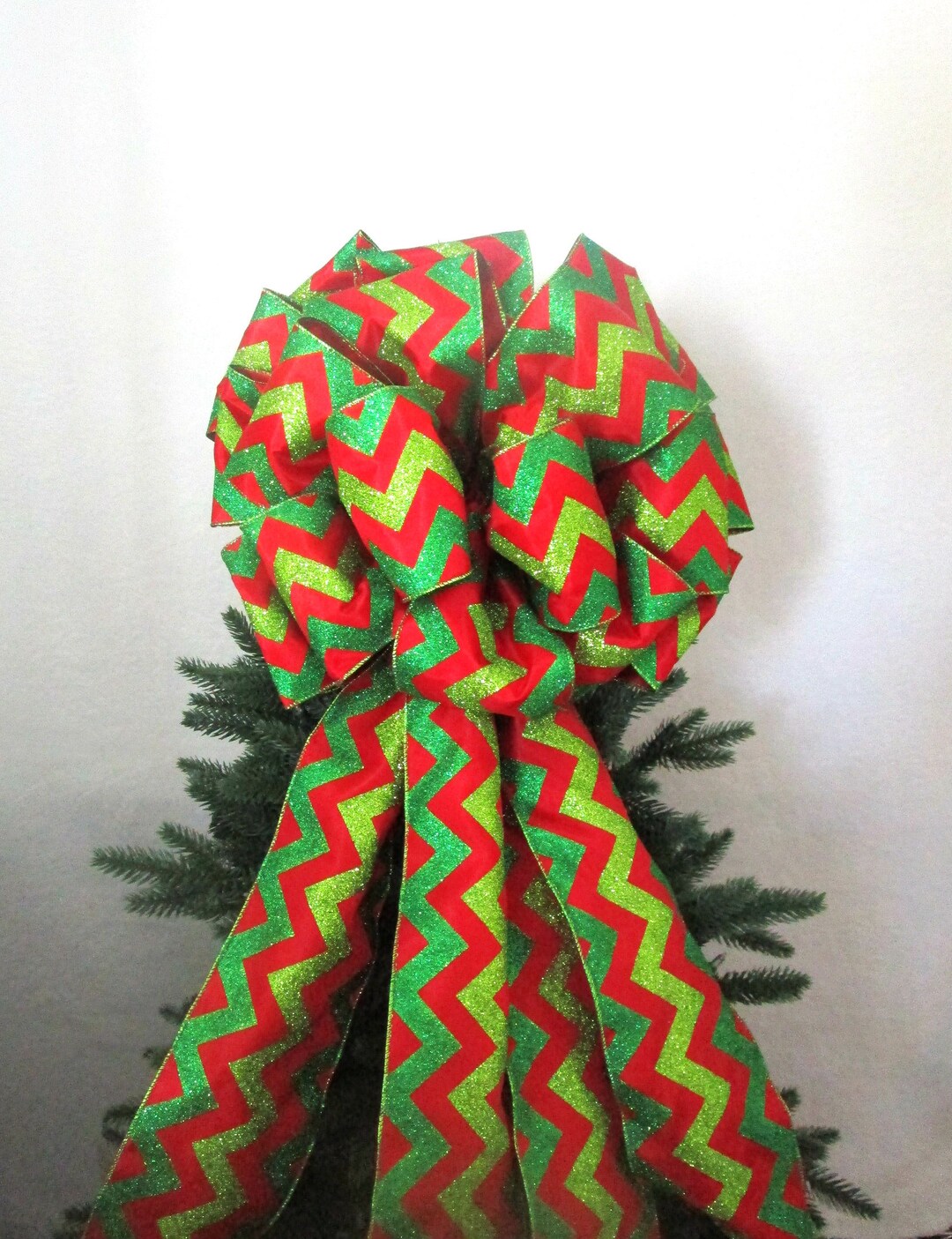 Extra Large Tree Topper Bow / Extra Large Bow / Red Bow / Red & Lime ...