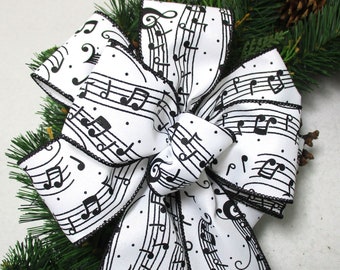 Musical Notes Bow, 3 SIZES AVAILABLE, Christmas Wreath Bow, Musical ...