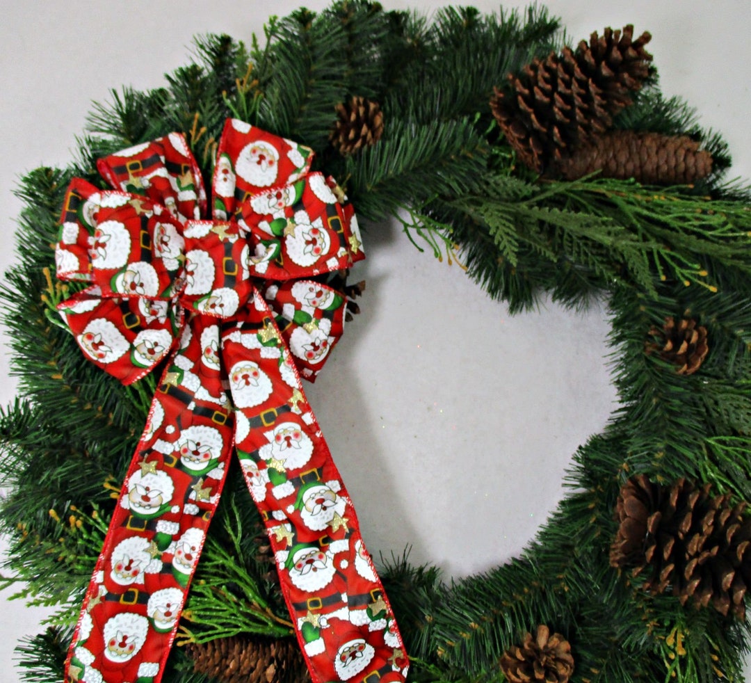 Santa Claus Christmas Bow: Wired Ribbon Holiday Decor - Five Sizes - Etsy