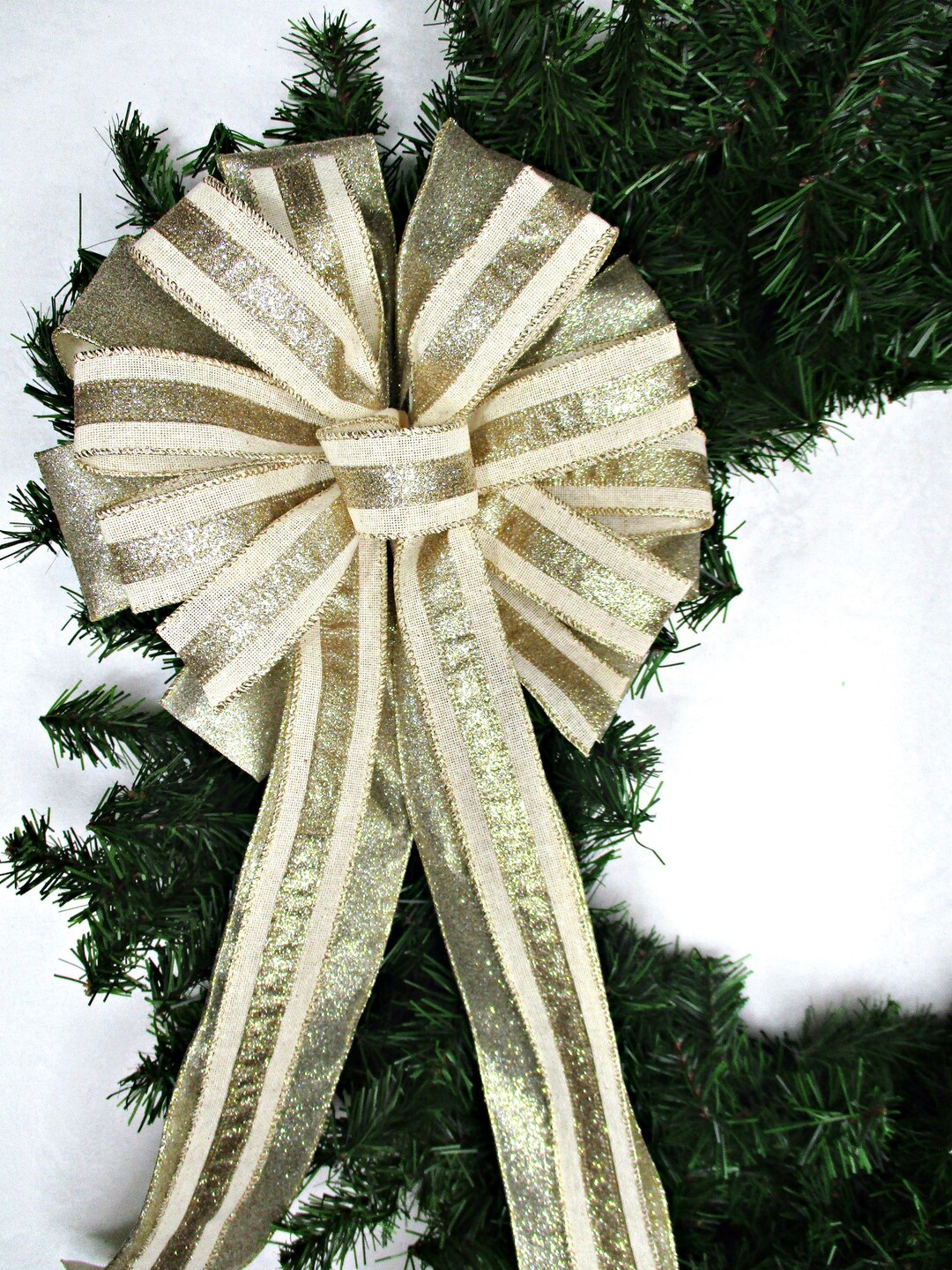 Gold Bow / Wreath Bow/ Cream Bow / Christmas Bow / Gold and Cream Bow ...