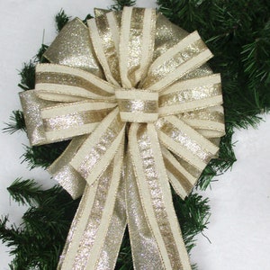 Gold Bow / Wreath Bow/ Cream Bow / Christmas Bow / Gold and Cream Bow ...