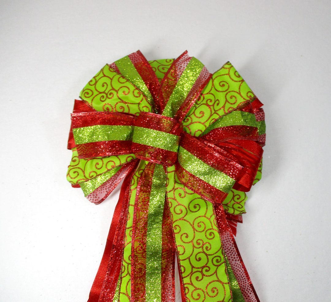 Red and Lime Polka Dot Christmas Bow: Tree Topper, Wreath Decor - Etsy